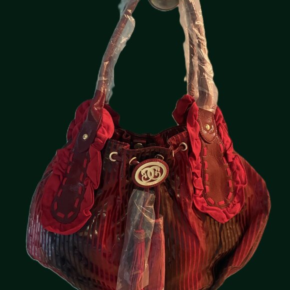 Sharif | Bags | Sharif 2 For Red Striped Handbag With Matching Wristlet ...